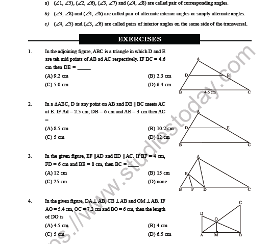 CBSE Class 9 Maths Lines and Angles MCQs with Answers